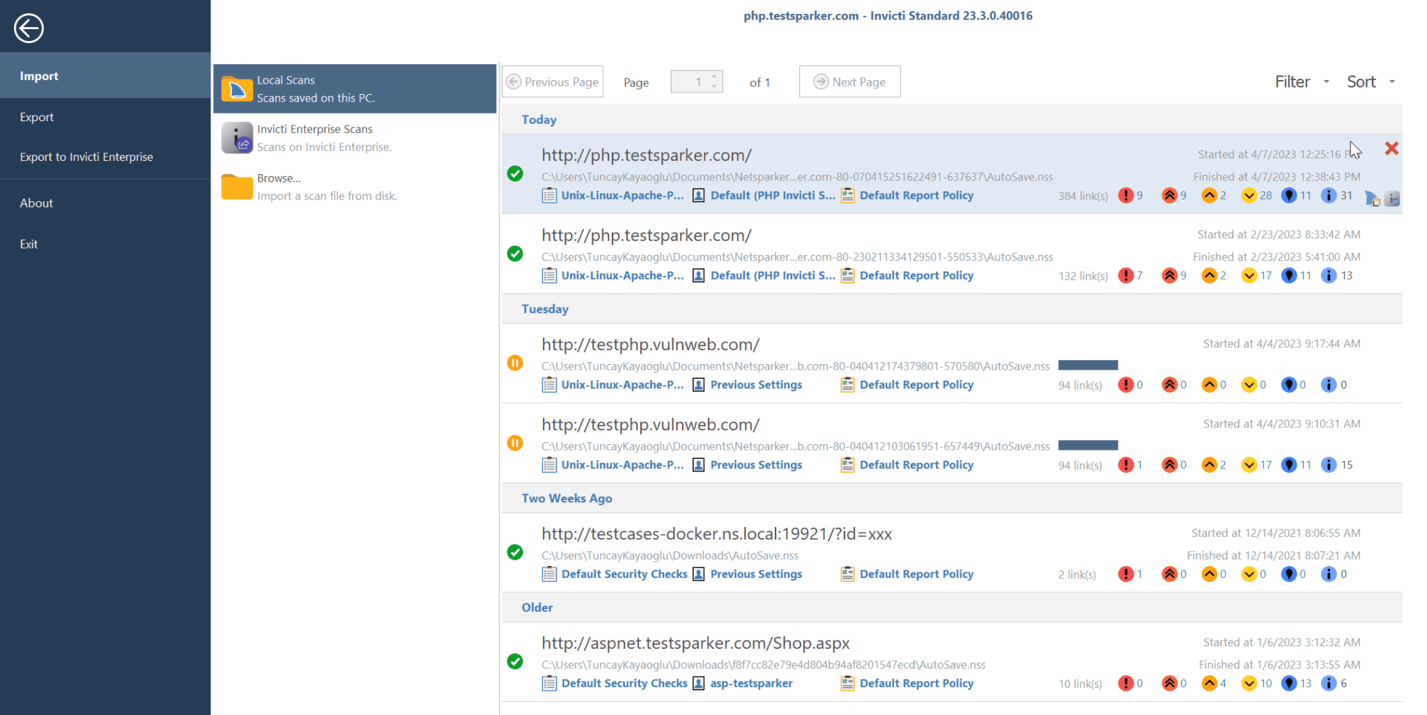 Recent Scans | Invicti