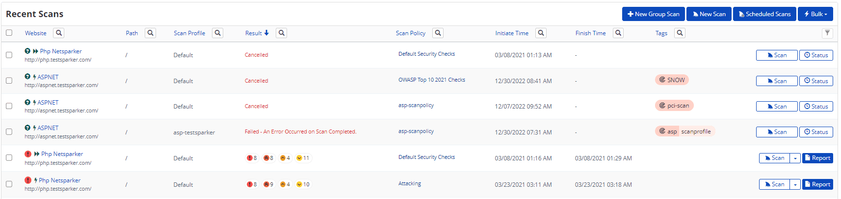 Error messages in scan failures | Invicti
