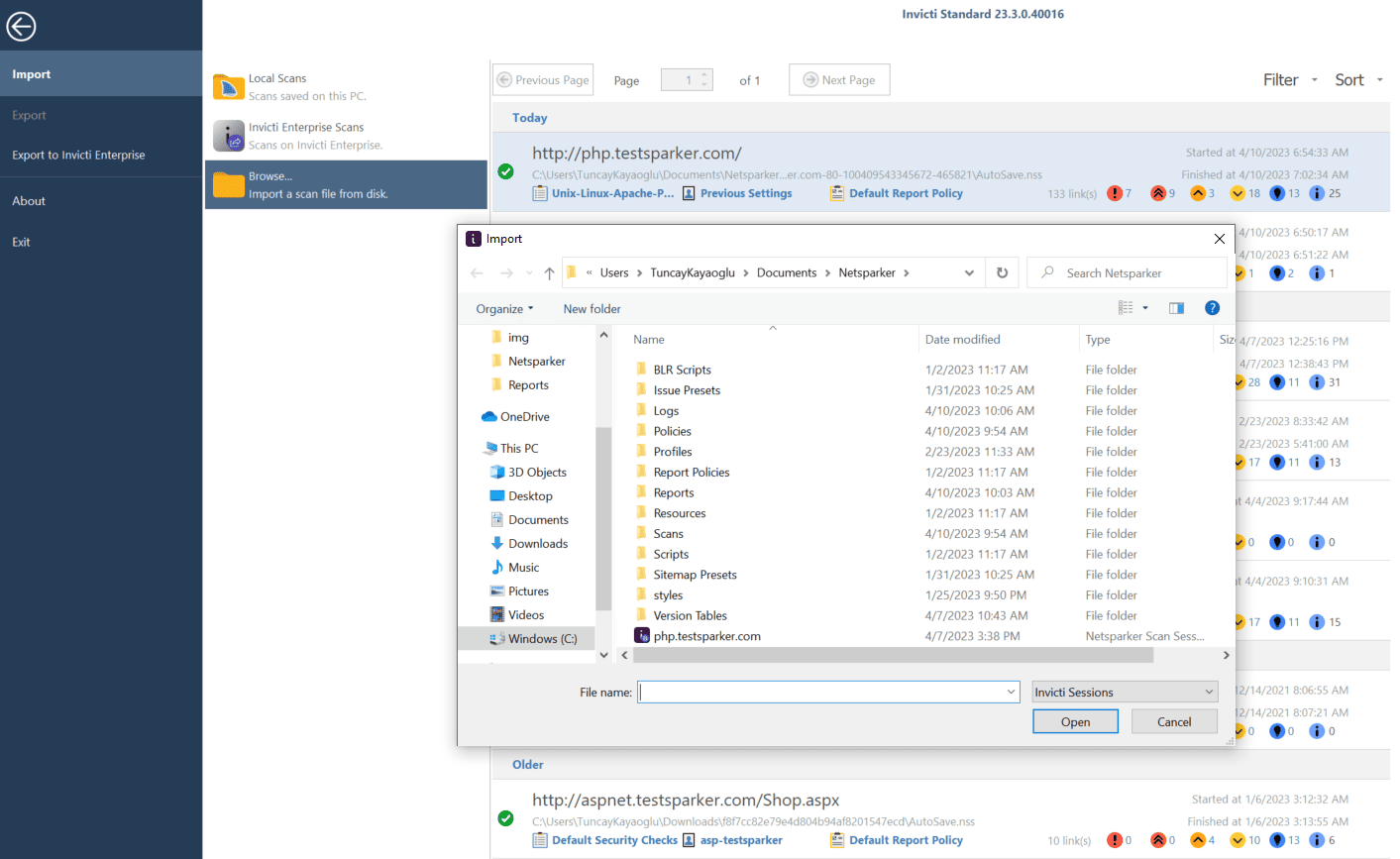 Importing and Exporting Scan Sessions in Invicti Standard | Invicti
