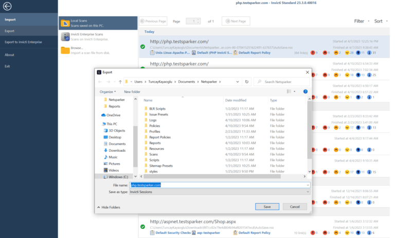 Importing and Exporting Scan Sessions in Invicti Standard | Invicti