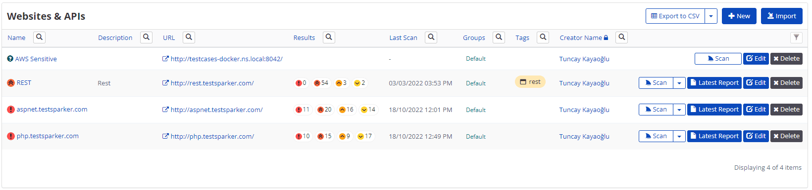 Managing websites and APIs | Invicti